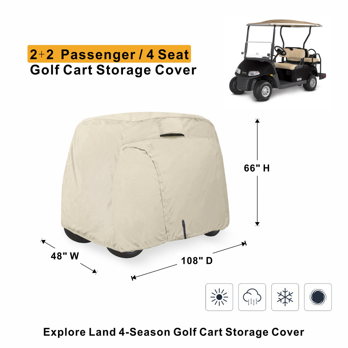 Explore Land Universal Golf Cart Cover 100% Waterproof Tan – EASONE LLC